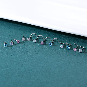ZS 9-12PCS 20g Surgical Stainless Steel Nose Stud Ring Piercing Nose Bone/L Shaped/Nose Screws Rings Set (12pcs nose screws style)