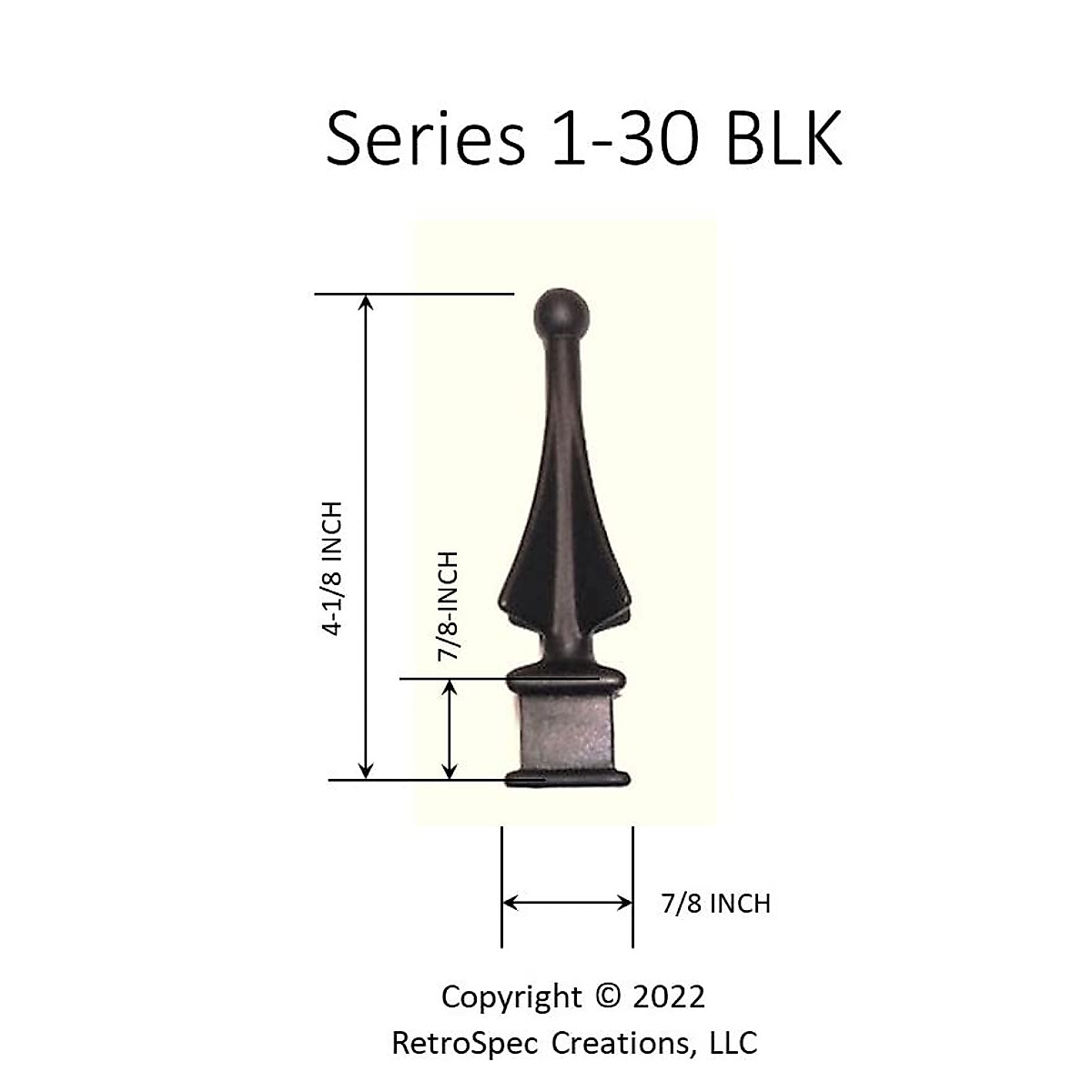 25 Each for 1/2” Black Plastic Finial Tops for Iron Picket Fence 4-Sided Spire - #1-30