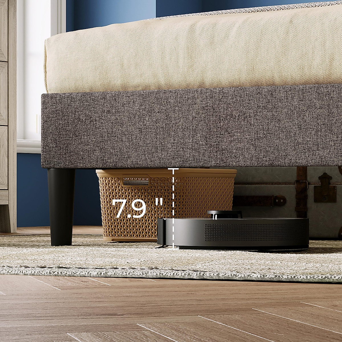 LINSY Full Size Bed Frame, Linen Upholstered Platform Bed Frame with Adjustable Headboard & Solid Wood Slat Support, Heavy Duty Platform Bed Full, NO Box Spring Needed, Noise-Free, Dark Grey