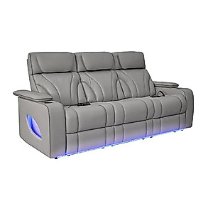 Armen Living Octavia Modern Zero Gravity Power Reclining Heated Massage Sofa, 86" Wide, Silver and Gray Top Grain Leather