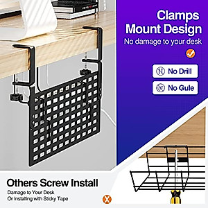 Under Desk Cable Management No Drill, Xpatee 16'' Desk Cable Management, Cable Management with Clamp for Desk Wire Management, Computer Cable Rack for Office, Home - No Damage to Desk, Black