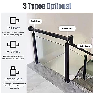 Glass Railing Post Black Metal Glass Railing Post for Indoor Outdoor, Heavy Duty Floor Standing Square Balustrade System with Base Cover, Deck Balcony Loft Guardrails