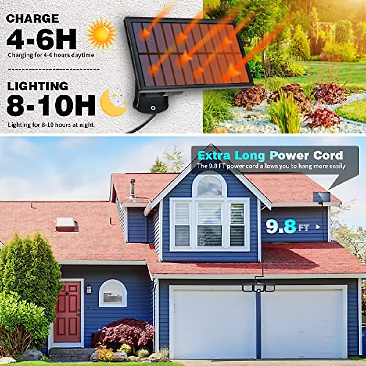 2 Pack Detachable Solar Security Lights, 3 Head Motion Sensor Lights With Remote Control 108 LED Rotatable Flood Lights IP65 Waterproof Outdoor Spotlights for Porch Garden Patio Yard Garage Pathway