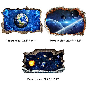 3 Pcs Universe Wall Stickers 3D Planet Galaxy Outer Space Nine Planet Window Decals Decorations Murals Wall Art Decorative Sticker for Kids Living Room Bedroom Nursery Playroom Party Decor Supplies