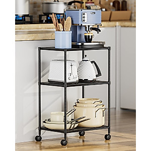 OVICAR 3-Tier Wire Storage Shelves, Adjustable Shelving Units with Wheels, Steel Metal Storage Rack for Kitchen Pantry Closet Bathroom Laundry, Durable Organizer Garage Tool Storage Shelf