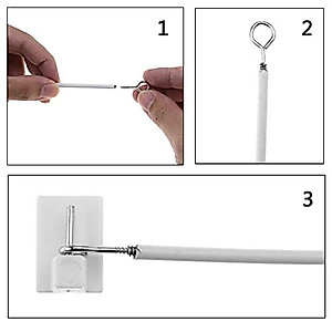 SING F LTD 17pcs Curtain Wire White Window Cord Cable with 8pcs Self-Adhesive Hooks 4 Pairs Hooks and Eyes Rods 3M Length