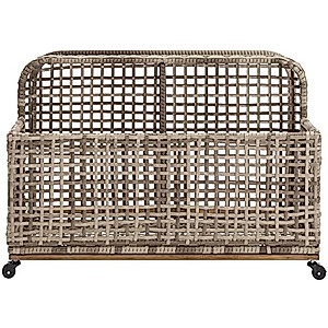 Crosley Furniture Ridley Wicker Outdoor Storage Pool Caddy for Floats, Patio Furniture Cushions, Distressed Gray/Brown