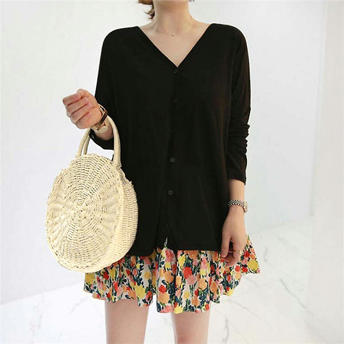 Women Straw Summer Beach Bag Handwoven Round Rattan Bag Cross Body Bag Shoulder Messenger Satchel (beige)