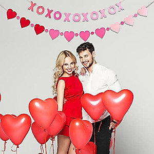 SUNBEAUTY XOXO Heart Garland Banner Valentines Day Decorations Red and Pink Valentines Banner XOXO Banner Heart Garland for Wedding Proposal Engagement Bachelorette Party Decor (XOXO)