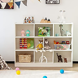 BETTARY 8 Cube Storage Open Shelf Bookcase, 3-Tier Book Storage Organizer with Back Buckles, Freestanding Display Cabinet for Home Office, Living Room, Bedroom, White