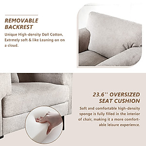 CDCASA Accent Chair, Linen Fabric Oversized Mid Century Modern Chair Set of 1, Comfy Upholstered Armchair Reading Accent Chairs Sofa Chairs for Bedroom Living Room, Light Brown