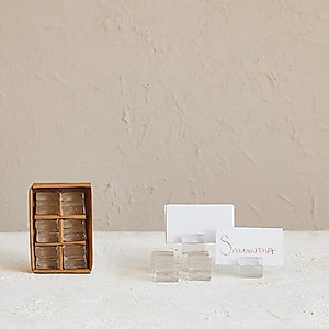 Creative Co-Op Glass Cube Place Card/Photo Holders with Paper Cards, Clear, Set of 6
