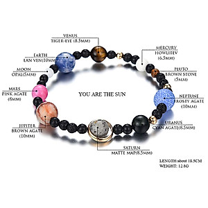 eMeition Miniverse Bracelet, Solar System Bracelet Men Women Natural Stone Planets Galaxy The Eight Planets Guardian Star Saturn Girls Boys Handmade Bracelets