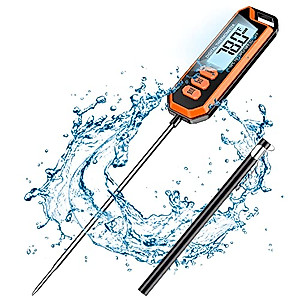 BOMATA Waterproof IPX7 Thermometer with 5.4" Super Long Probe. Instant Read Thermometer for Food, Liquid, Candle, Cooking and BBQ ! with Backlight, Calibration, Auto Recording Function. T201A