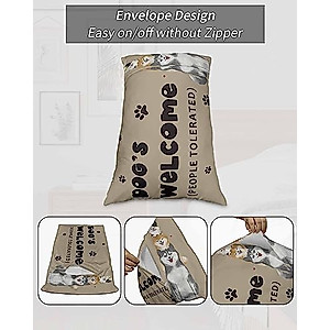 Edwiinsa Dog's Welcome Pillow Covers Standard Size Set of 2 20x26 Bed Pillow, Black Paws Farmhouse Beige Plush Soft Comfort for Hair/Skin Cooling Pillowcases with Envelop Closure