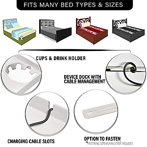 Aleratec Bedside Shelf and Mattress Tray Nightstand with Built in Cup Holder and Tablet or Phone Slot | Night Accent Table Bed Stand - White