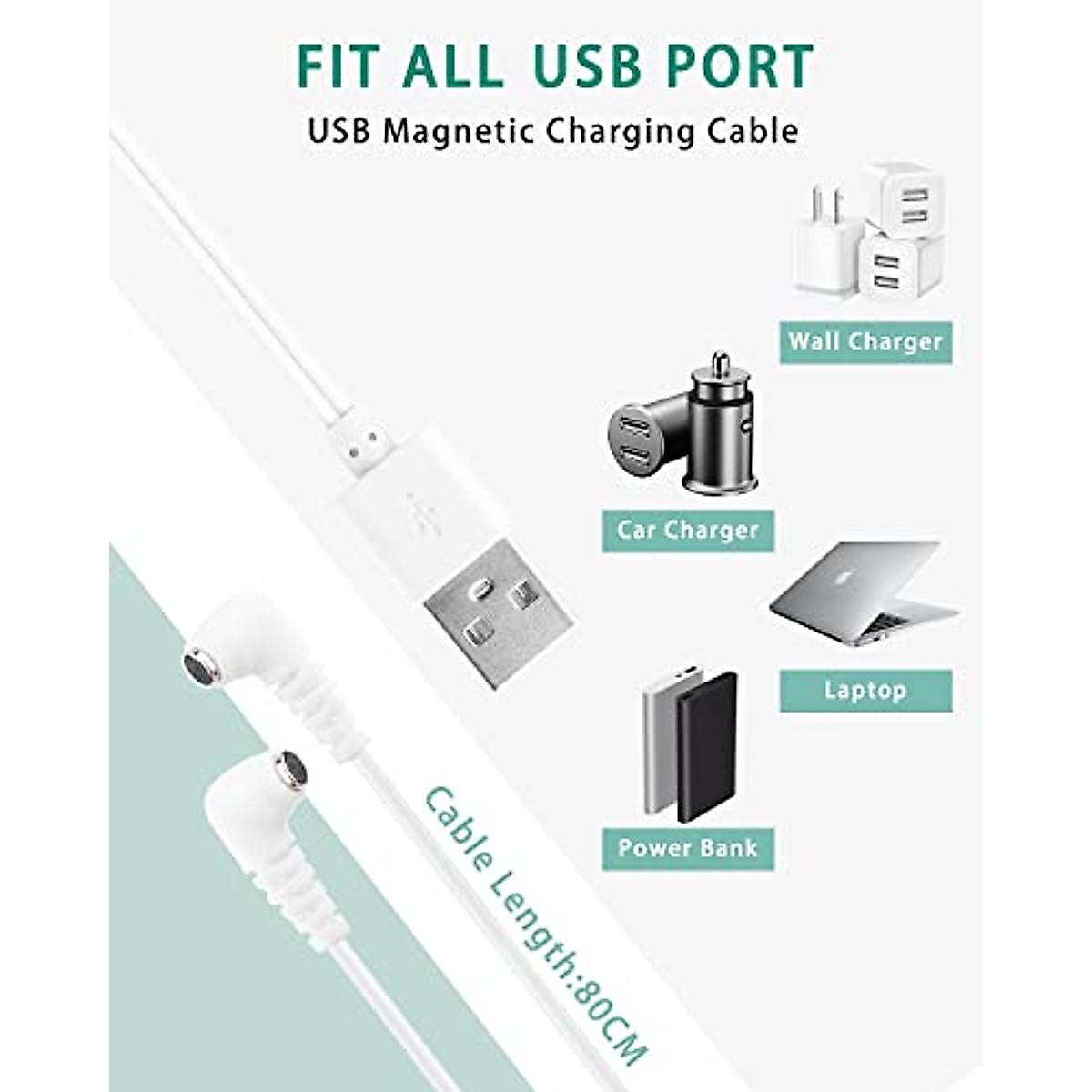Bicmice Fast Magnetic Charger Cord for Rose and Most Magnetic Massagers DC Charging Cable with 2-Magnet Connector