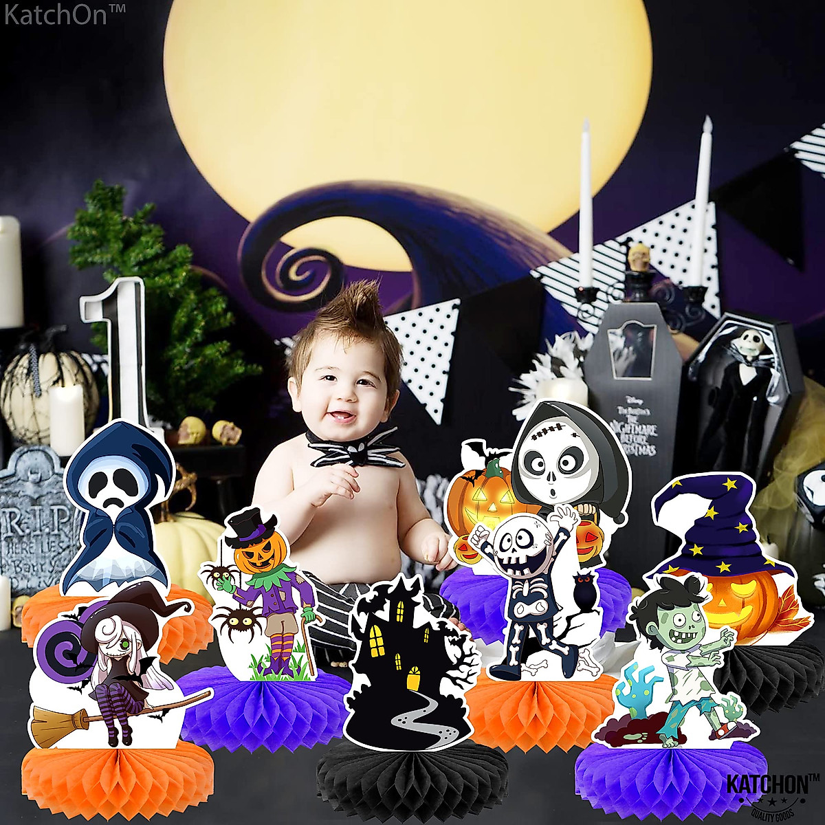 KatchOn, Halloween Centerpieces for Tables - Pack of 8 | Spooky Halloween Table Centerpiece, Pumpkin Halloween Decorations Indoor | Scary Halloween Centerpieces for Ghost Halloween Party Decorations