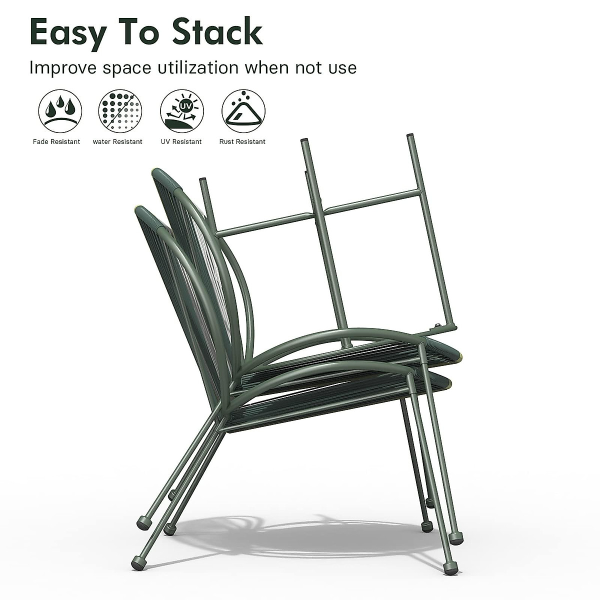 Grand patio 3-Piece Outdoor Acapulco Chair Set, Patio Furniture Set with Wicker Rope, Bistro Table and 2 Low Seat Chairs, Cool Olive Green