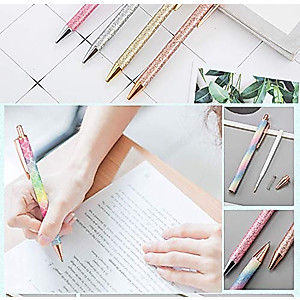 4pcs Glitter Metal Retractable Ballpoint Pen Bling Rose Gold Click Ballpoint Pens Black Ink Medium Point 1mm for School Writing,Wedding Birthday Gift Pen