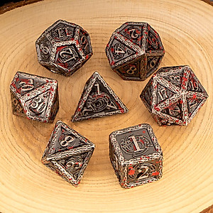 D&D Dice Set for Dungeons and Dragons, RUNFNG 7PCS Metal DND Dice Set D20 D12 D10 D8 D6 D4 D%, Blood Spatter D and D Polyhedral Dice Set for RPG Role Playing Table Game, Warhammer with Gift Box…