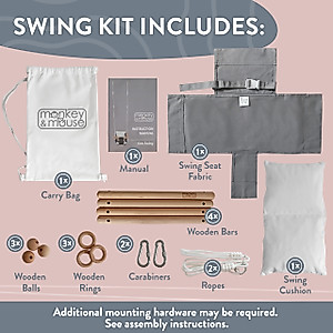 Monkey & Mouse Baby Swing Seat, Secure Canvas and Wooden Hanging Swing Chair, Infant, Toddler, Kids Toys - Indoor and Temporary Outdoor Hammock for Indoor Playground, Tree Swings or Backyard