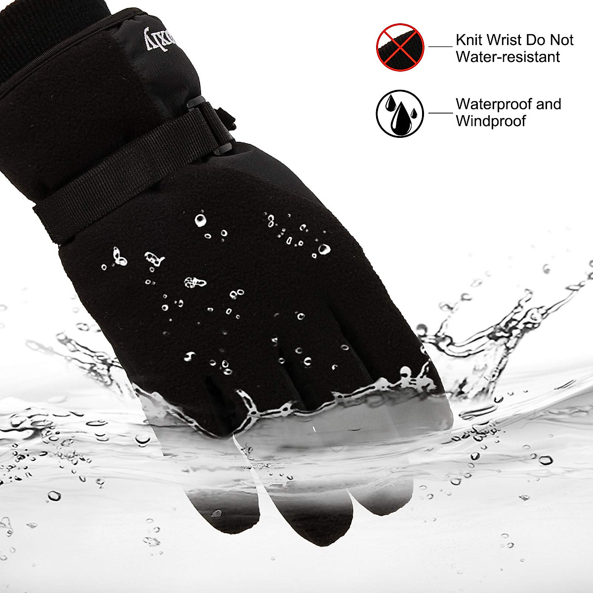 Koxly Winter Gloves Waterproof Windproof 3M Insulated Gloves 3 Fingers Dual-Layer Touchscreen Gloves for Men and Women