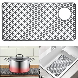 QKVCX Sink Protectors for Kitchen Sink,28.25''x 14.2'' Sink Protectors for Kitchen,Sink Drainage Mat- Non-slip Sink Mat for Bottom of Kitchen Farmhouse Porcelain Sink Kitchen Sink Grid Accessory.