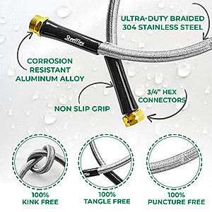 SteelFlex Leader Hose for Garden Hose Reel - 3/4” Braided Stainless Steel Outdoor Short Water Hose - Flexible, No Kinks, Tangles - Withstands Extreme Pressure, Weather, Temperature - 5 Foot Length