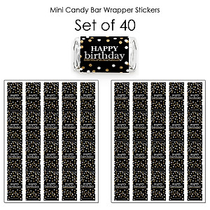Big Dot of Happiness Adult Happy Birthday - Gold - Mini Candy Bar Wrapper Stickers - Birthday Party Small Favors - 40 Count