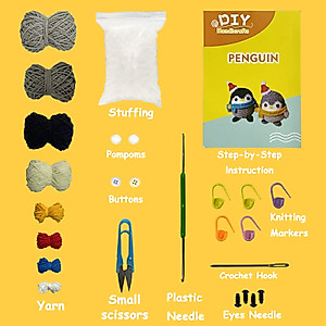kennifer Crochet Kit for Beginners, Set of 2 Christmas Penguin with Step-by-Step Video Tutorials, Complete Crochet Kit for Adults and Kids, Yarn, Hook, Needles, Scissors, All Accessories Include