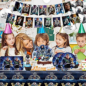 Buzz Lightyear Party Birthday Supplies, Buzz Lightyear Theme Party Tableware with Happy Birthday Banner, Tablecloth, Disposable 7" Paper Plates with Napkins for Kids Party Supplies Decorations