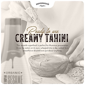 Organic Ethiopian Sesame Tahini - Squeezable Creamy & Ready Tahini Paste 12.3 Ounce (2-Pack) - Hulled, Unsalted, Non-GMO, Gluten-Free, Peanut-Free, by Pepperwood Organics