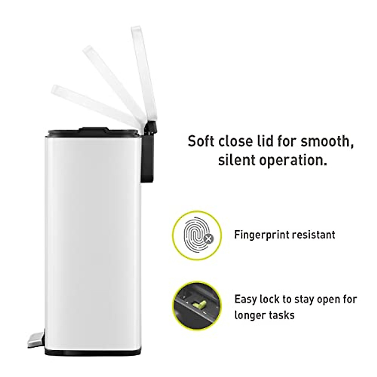 EKO Madison Matte White 50 Liter/13.2 Gallon Step Trash Can with Inner Liner - Fingerprint Resistant Finish