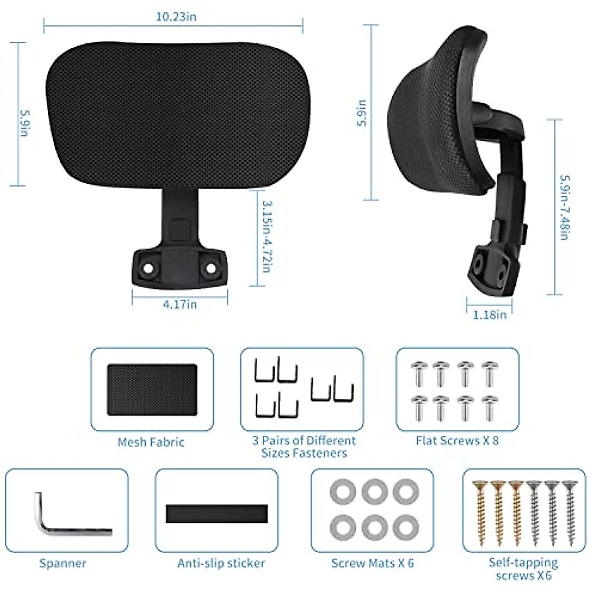 Office Chair Headrest Attachment Universal, Head Support Cushion for Any Desk Chair, Elastic Sponge Head Pillow for Ergonomic Executive Chair, Adjustable Height & Angle Upholstered, Chair Not Included