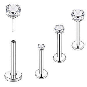 CHARMONLINE Top Push in Threadless 316L Surgical Steel Flat Back Stud for Nose Heart CZ Lip Stud Bone Studs Nose Piercing Jewelry for Women Men…