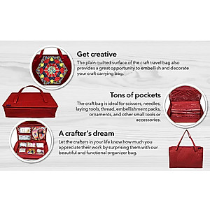 Yazzii Carry All Organizer Tote – Ultimate Craft Storage Bag with 20 pockets for Quilting Supplies, Sewing Notions, Embroidery & More - Red