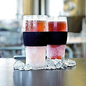 Host Freeze Beer Glasses, 16 ounce Freezer Gel Chiller Double Wall Plastic Frozen Pint Glass, Set of 2, Black