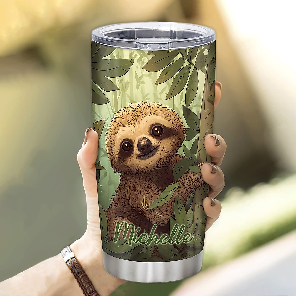 Hyturtle Personalized Gifts For Sloth Lover - I Just Freaking Love Sloths Custom Name Stainless Steel Tumbler 20oz With Lid - Idea Animal Lover Gifts For Women Girl On Birthday, Christmas