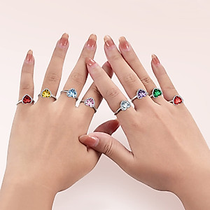 Bestyle 925 Sterling Silver Created Diamond Rings Heart Crytsal Rings for Women, 8mm January Granet Birthstone Gemstone Rings Illuminated by 1mm White Cubic Zirconia