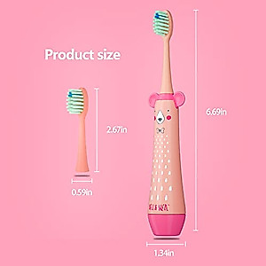 NELL&WELL Kids Electric Toothbrush, Battery Powered Toothbrushes with 2 Soft Bristles Heads for Children Boys and Girls Ages 3+, IPX7 Waterproof, BPA Free (Bear Purple)