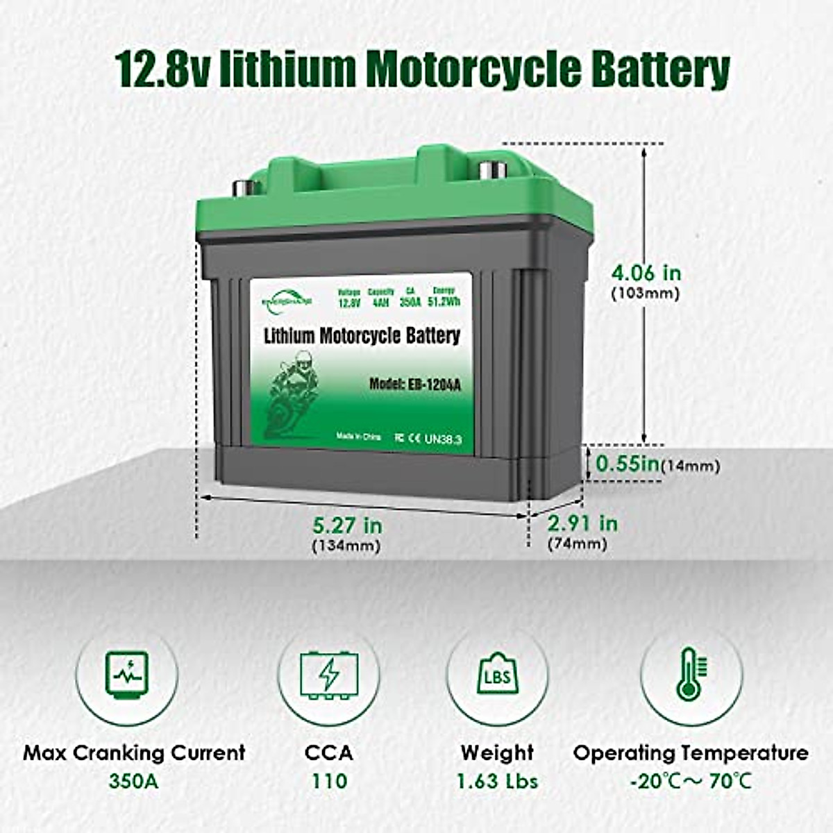 ENERSHARE Lithium Motorcycle Battery, 12V 400A Replaces YTX9-BS Lightweight Powersport Battery,for Motorcycle, ATV, Scooter, Dirt Bike, Snowmobile, Personal Watercraft, Lawn Mower