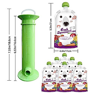 Baby Food Pouch Maker with 6pcs 200ML Reusable Pure Color Pouches Toddler Fruit Squeeze Puree Filler for Kids (Green)