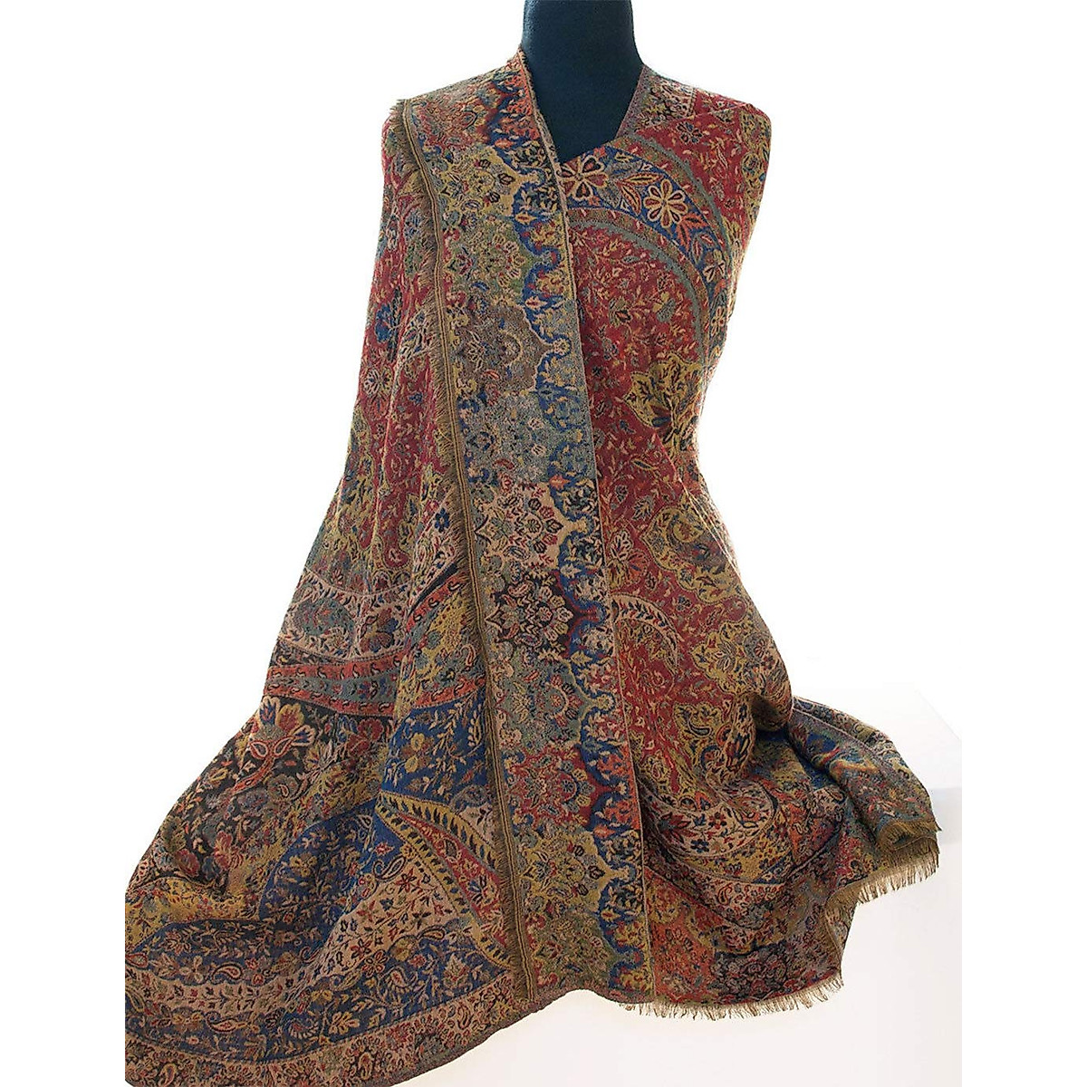 Large, Superior Kani Shawl. Paisley Jamawar from India. Warm, Heavy & Very Detailed