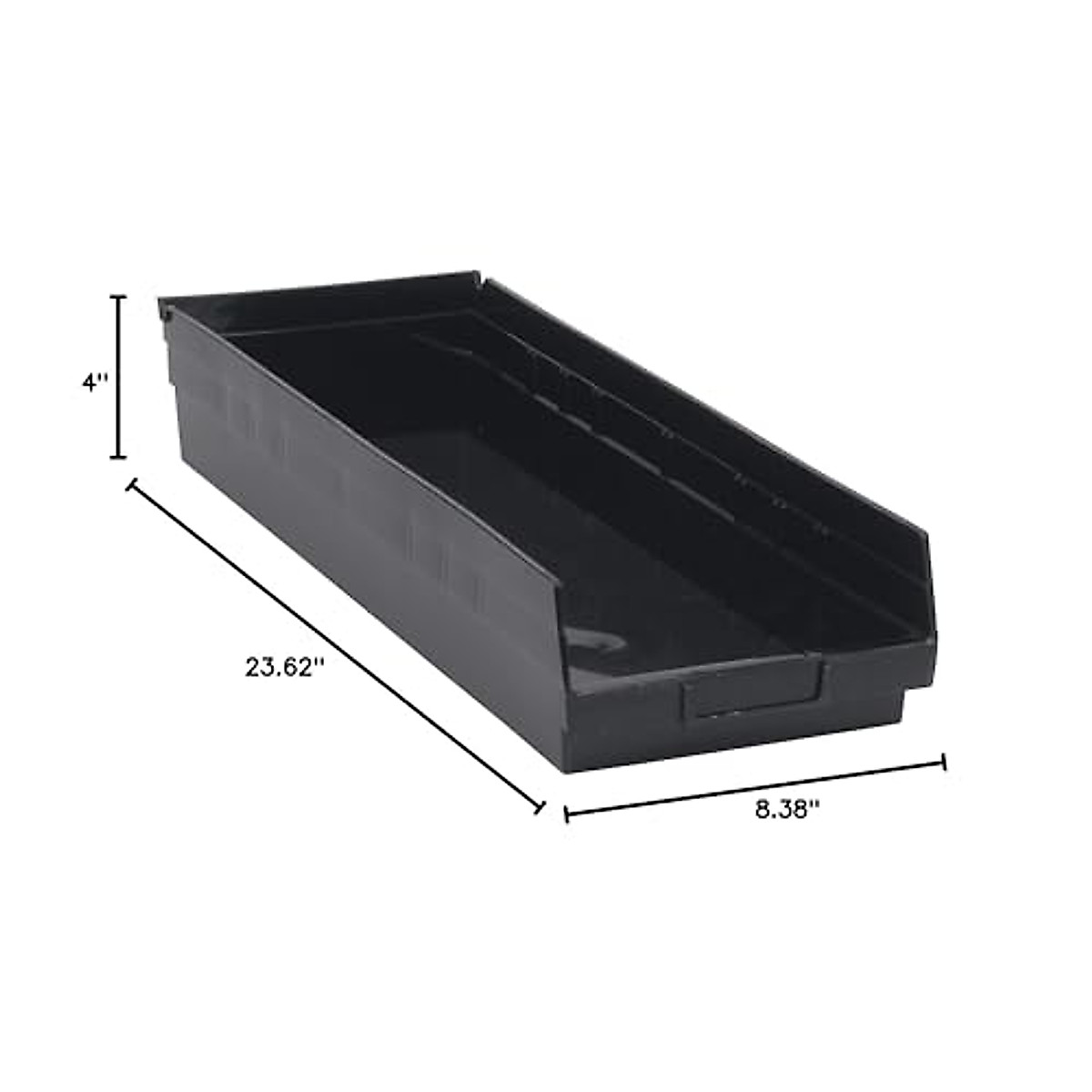 QUANTUM STORAGE SYSTEMS K-QSB114BK-4 4-Pack Plastic Shelf Bin Storage Containers, 23-5/8" x 8-3/8" x 4", Black
