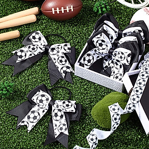 10 Hair Accessories - Soccer Hair Bows, Elastic Ponytail Holders, and Sport Hair Ties for Girls Players and Teams (Black and White)