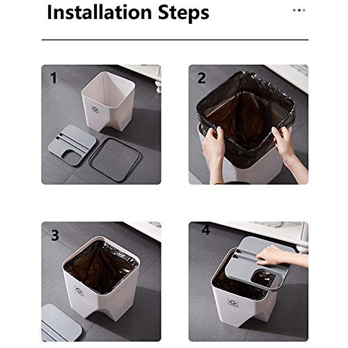 Kitchen Trash Can Stacked Sorting Trash Bin Recycling Bin Household Dry and Wet Separation Waste Bin Rubbish Bin for Living Room, Office, Bedroom, Bathroom, Kitchen (Grey, Large)