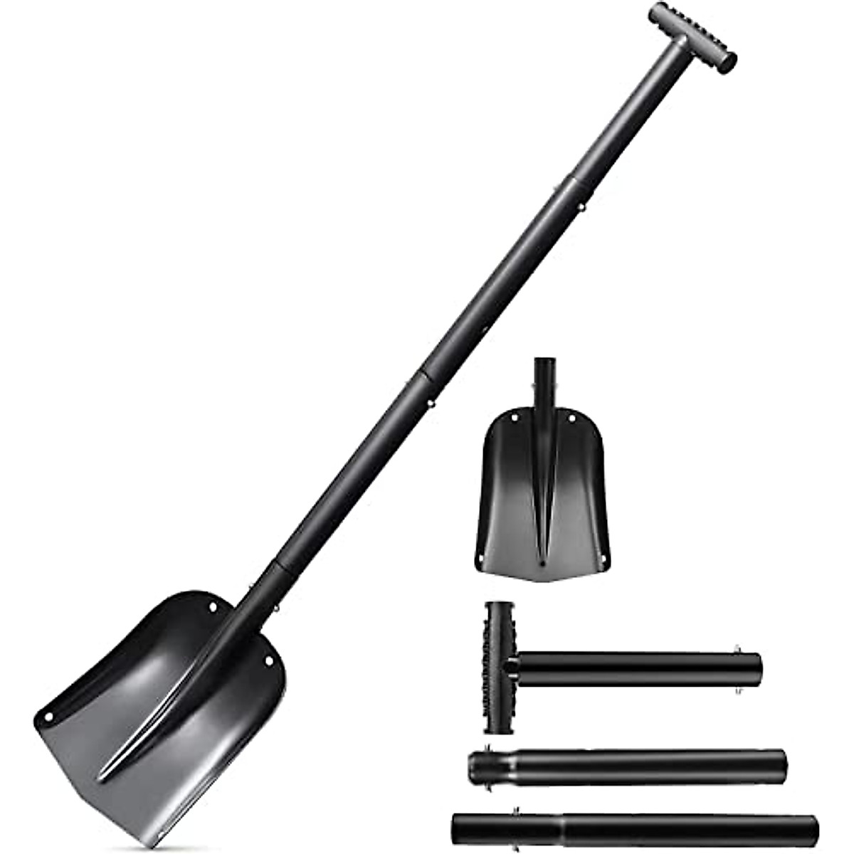 3 in 1 Folding Snow Shovel Aluminum Alloy, Emergency Snow Shovel for Car Driveway, Lightweight Portable Sport Utility Shovel for Snow Removal, Suitable for Travel, Car, Camping, Garden, Beach