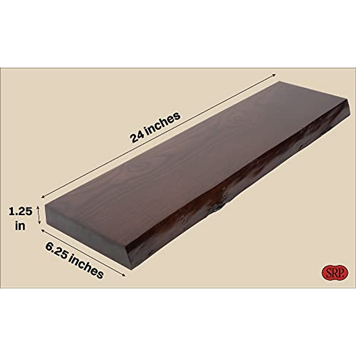 Handcrafted Live Edge Floating Shelves - 100% Solid Hardwood Ash - Natural Wood Grain with Smooth Finish - Set of 2 Mid Century Modern Wood Shelves for Living Room, Bedroom, Kitchen, Bathroom, Office