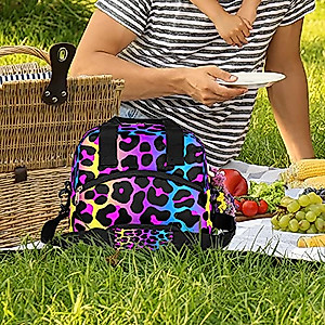 Leopard Raibow Fashion Insulated Lunch Bag Cheetah Colorful Skin Lunch Box for Women Girl with Shoulder Strap Tote Bag Reusable Large Containers Meal Prep for School Work Picnic Thermal Cooler Bag